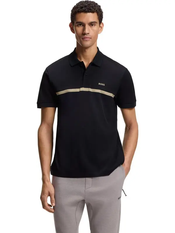 BOSS Paddy Polo Shirt With Engineered Stripe - Dark Blue