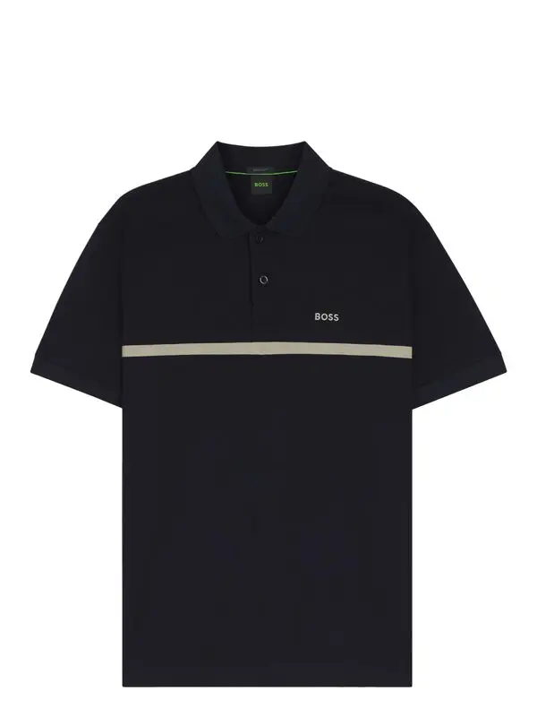 BOSS Paddy Polo Shirt With Engineered Stripe - Dark Blue
