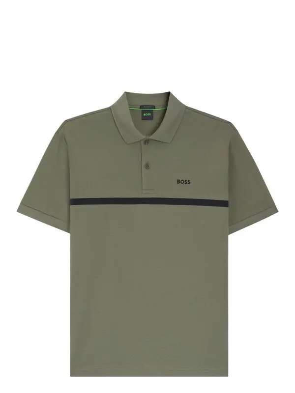 BOSS Paddy Polo Shirt With Engineered Stripe - Khaki