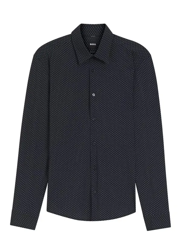 BOSS Printed Regular-fit Shirt In Performance-stretch Jersey - Dark Blue