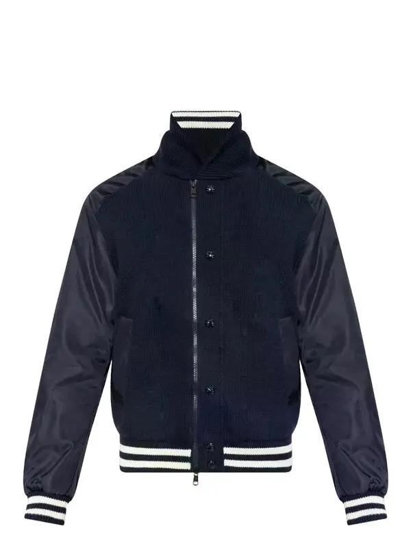 Moncler Striped-trim Knitted Bomber Jacket - Blue