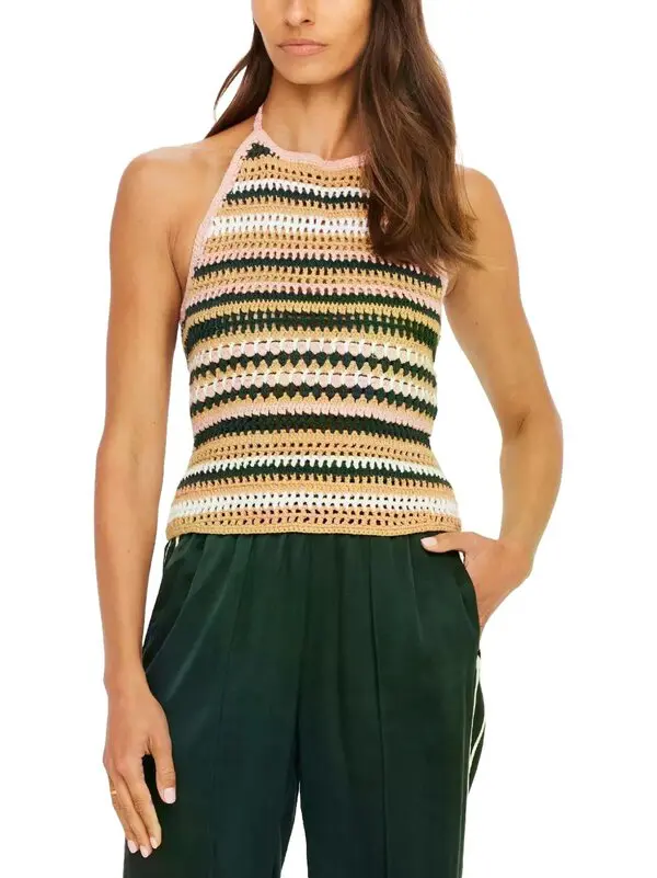 The Upside Bohemia Sal Crochet Striped Halter-neck Top - Neutrals