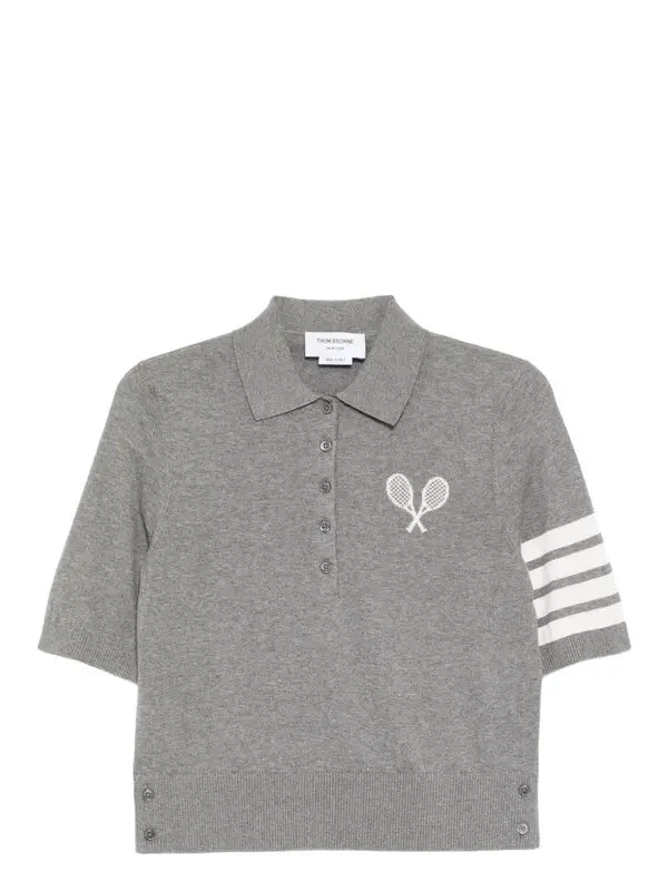 Thom Browne Tennis-intarsia Polo Shirt - Grey