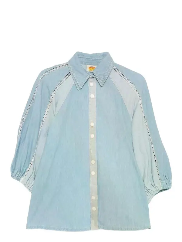 Farm Rio Lace Panelled Shirt - Blue