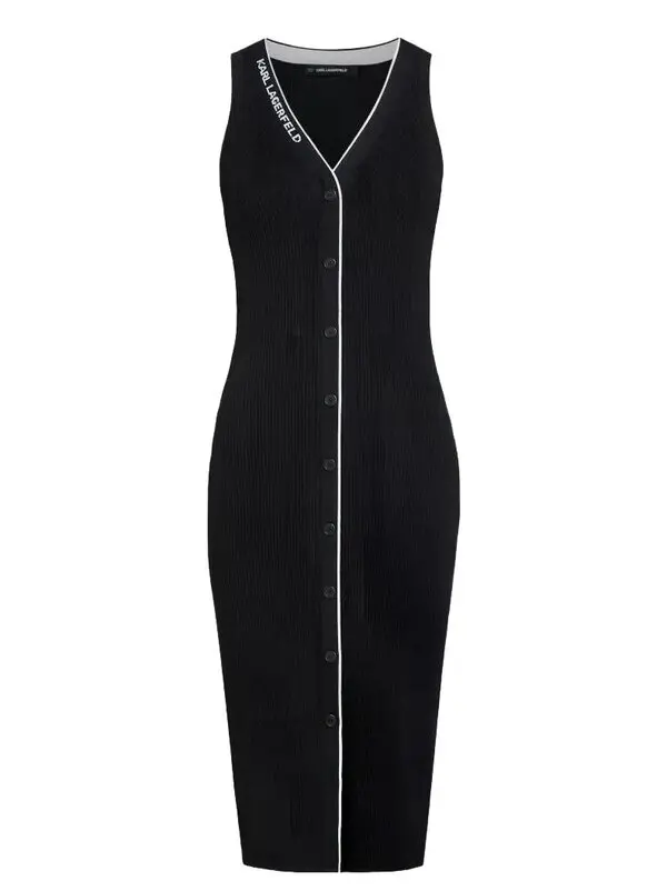 Karl Lagerfeld Logo-detail Button Midi Dress - Black