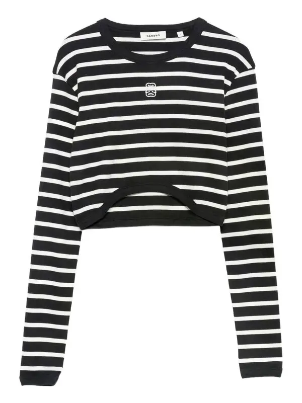 Sandro Striped Embroidered T-shirt - Blue