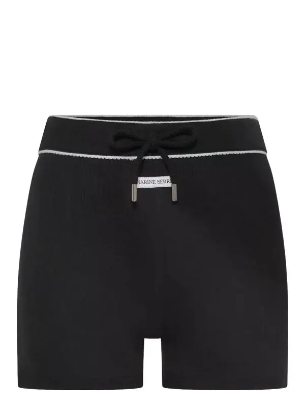 MARINE SERRE Ribbed Knit Drawstring Shorts - Black