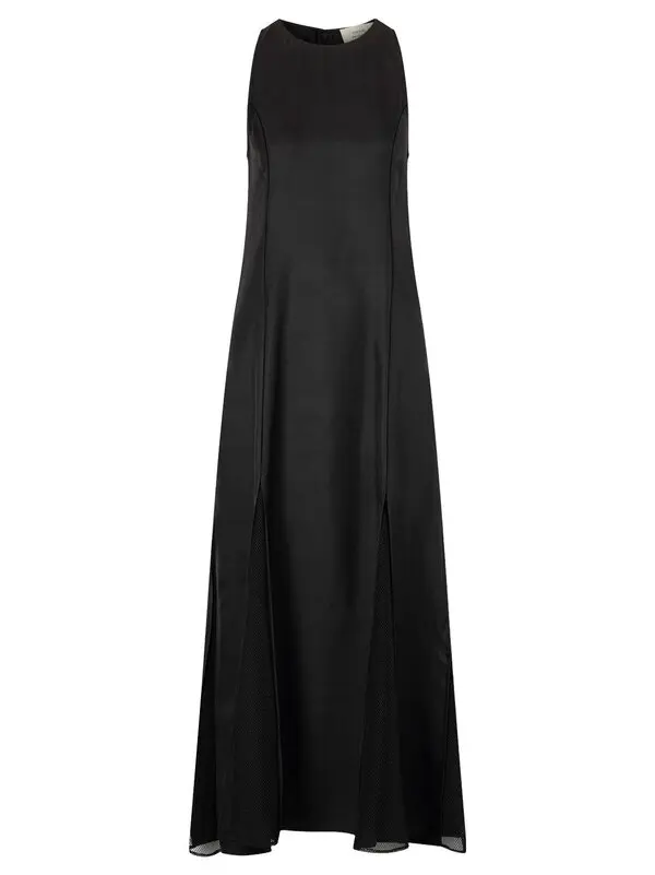 Loulou De Saison Iraka Mesh And Silk-twill Midi Dress - Black