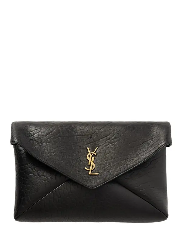 Saint Laurent Cassandre Textured-leather Shoulder Bag - Black