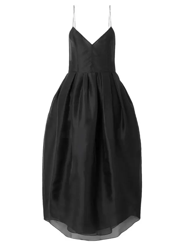 Khaite Colette Asymmetric Pleated Silk-organza Gown - Black