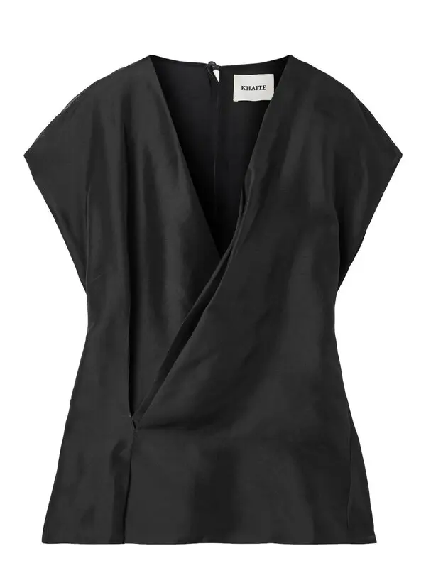 Khaite Mer Wrap-effect Pleated Silk-organza Blouse - Black