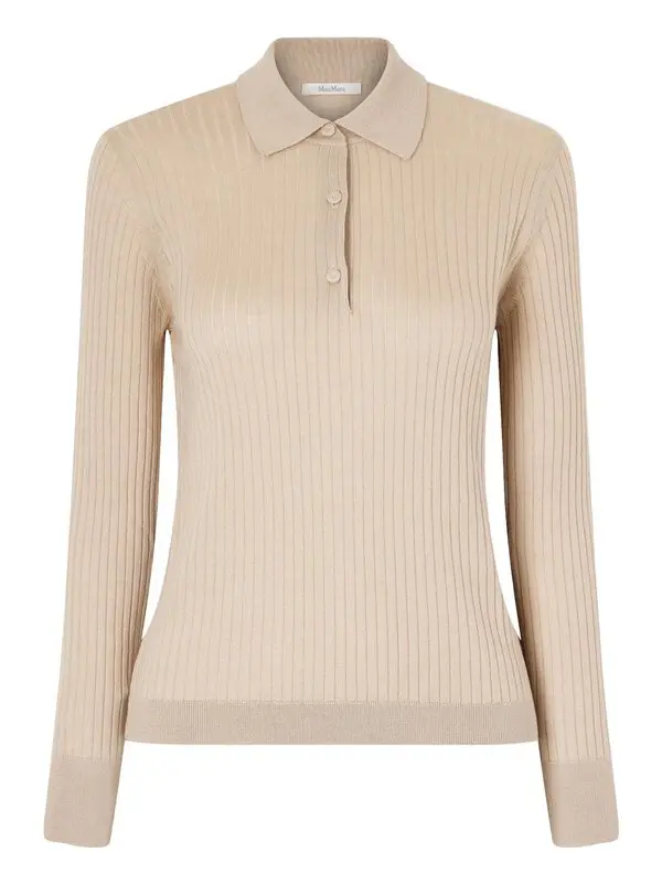 Max Mara Ribbed Cashmere And Silk-blend Polo Sweater - Neutrals