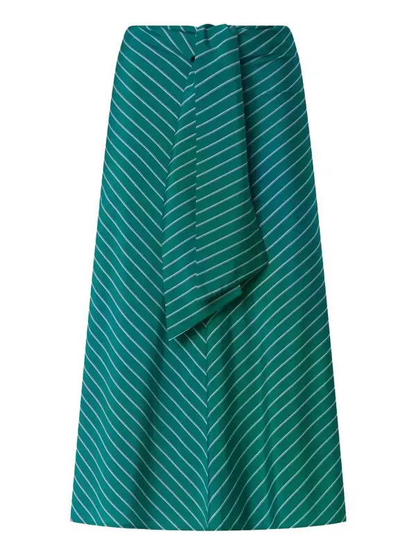 Pinko Striped A-line Midi Skirt With Integrated Sash - Green