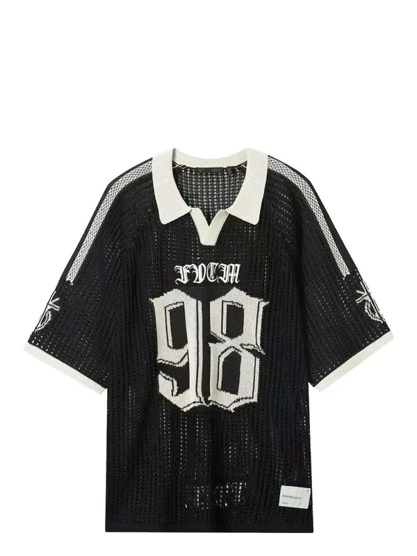 FIVE CM Number-motif Open-knit T-shirt - Black
