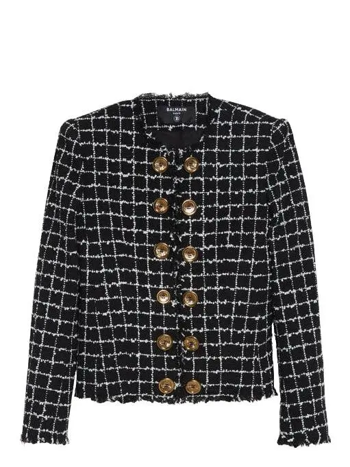Balmain Tweed Crop Spencer Jacket - Eab Blk/white