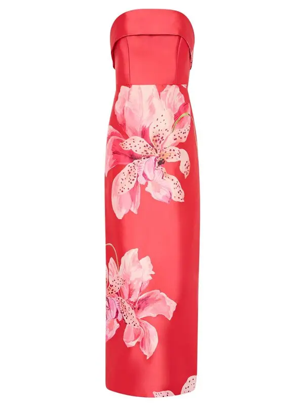 MILLY Ciara Printed Faille Maxi Dress - Lipstick