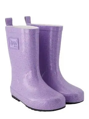 DEUX PAR DEUX Glitter Natural Rubber Rain Boots - Purple Glitter