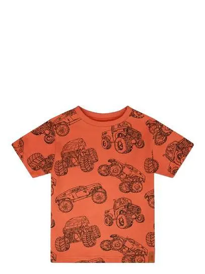 DEUX PAR DEUX Organic Cotton Jersey Trucks T-shirt - Orange Printed Trucks