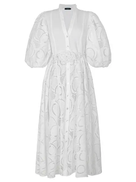 NO PISE LA GRAMA Bromelia Midi Dress - White Eyelet