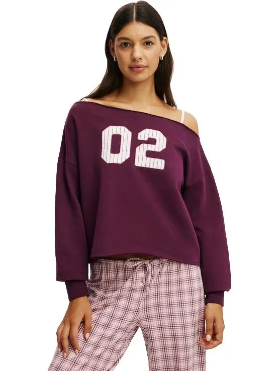 Cotton:on Off The Shoulder Fleece Jumper - Blackcurrant 02