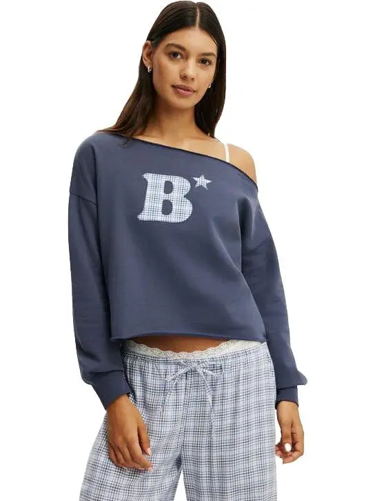 Cotton:on Off The Shoulder Fleece Jumper - Steely Blue B