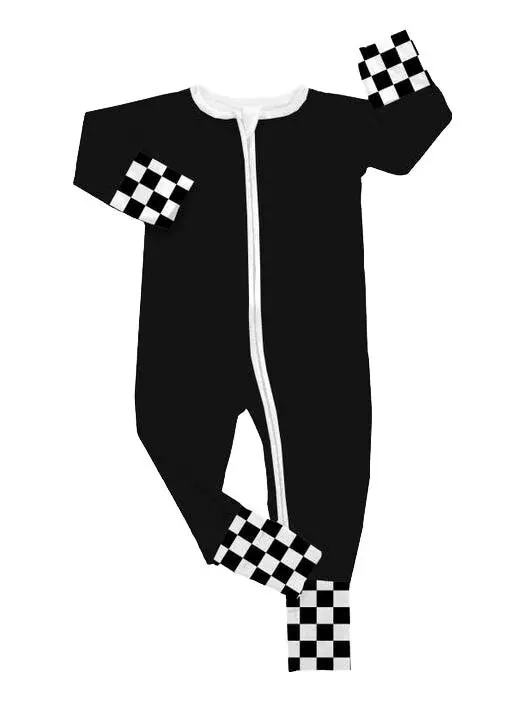 FLETCH Convertible Footie Pajama - Black White Checker