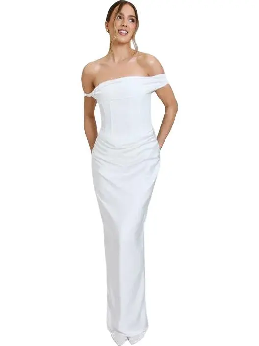 SIX STORIES Corset Maxi Dress With Twist Straps - White