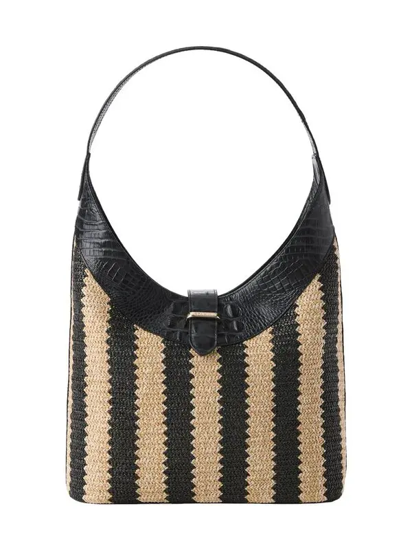 Brahmin Gwynne Croc Embossed Leather Shoulder Bag - Black