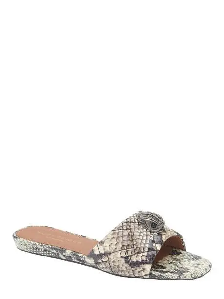 Kurt Geiger Kensington Snakeskin Embossed Slide Sandal - Open Brown