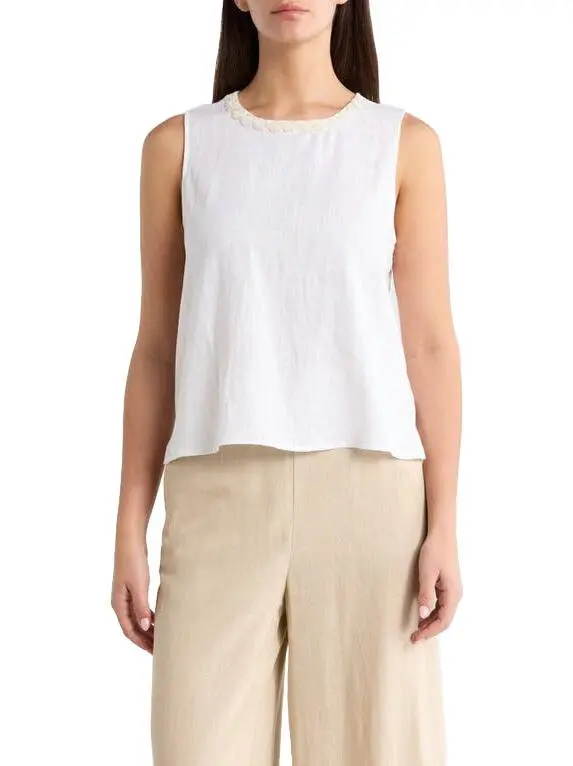 Vince Camuto Sleeveless Rosette Neckline Top - Ultra White