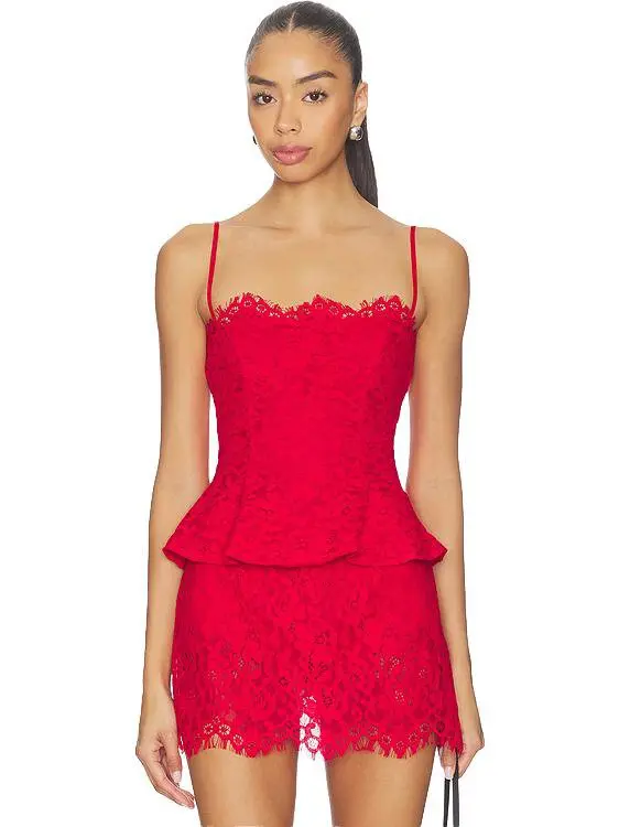 AFRM Ari Lace Top - Kiss Red