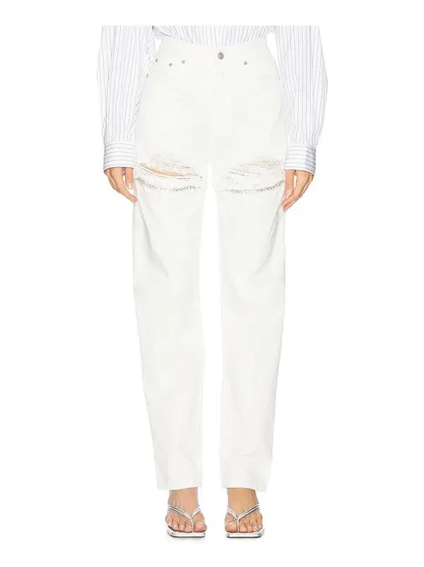 AREA Crystal Fray Slit Jean - White