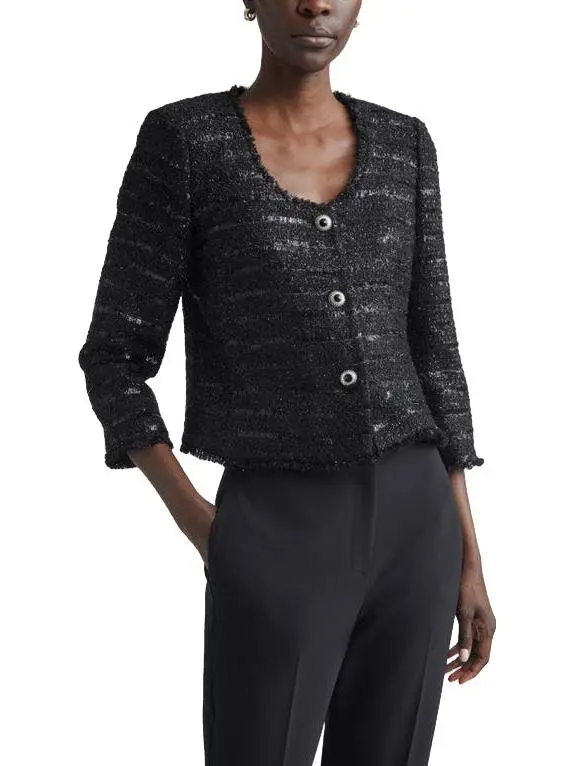 St. John Metallic Tweed Jacket - Black