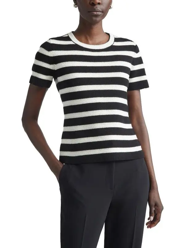 St. John Breton Stripe Wool-blend Sweater - Black/ecru Multi