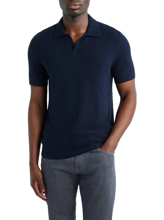 Nordstrom Johnny Collar Short Sleeve Bouclé Sweater Polo - Navy Sapphire