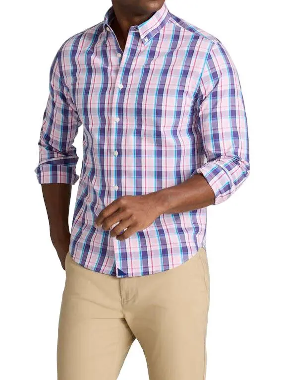 UNTUCKIT Maitland Regular Fit Plaid Wrinkle Free Cotton Button-down Shirt - Pink