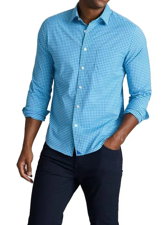 UNTUCKIT Quinby Gingham Check Performance Button-up Shirt - Teal Blue
