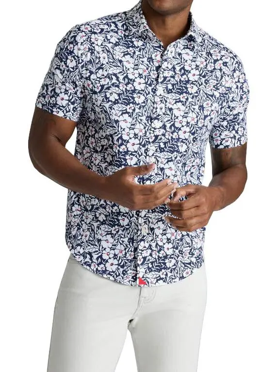 UNTUCKIT Connor Floral Short Sleeve Performance Button-up Shirt - Navy White