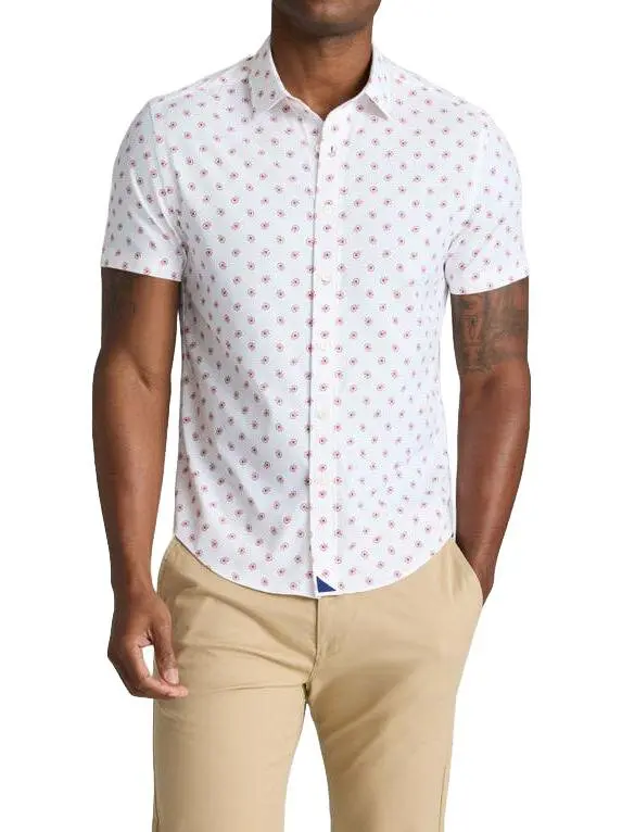 UNTUCKIT Truesdale Floral Short Sleeve Performance Button-up Shirt - White Red