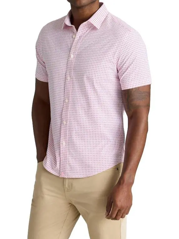 UNTUCKIT Ireton Geo Print Short Sleeve Performance Button-up Shirt - Red White