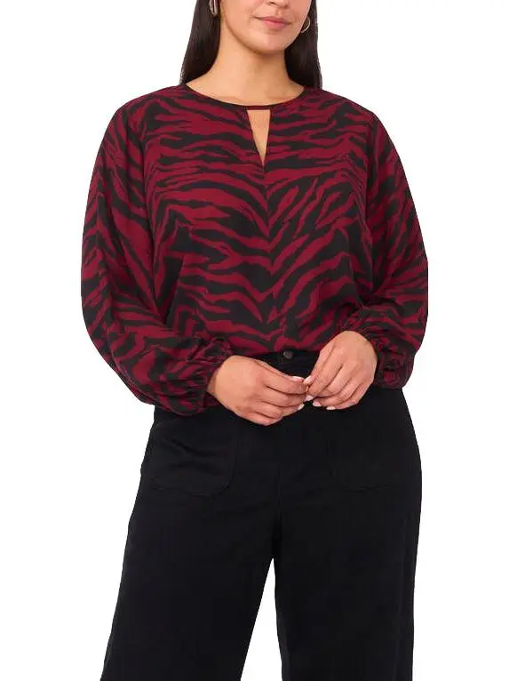Vince Camuto Animal Print Keyhole Neck Top - Boysenberry