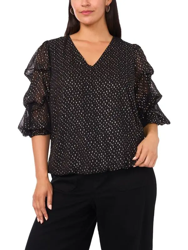 Vince Camuto Metallic Dot V-neck Top - Rich Black