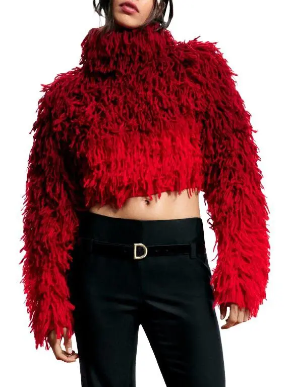 Desigual Ombré Fringe Wool Turtleneck Sweater - Red