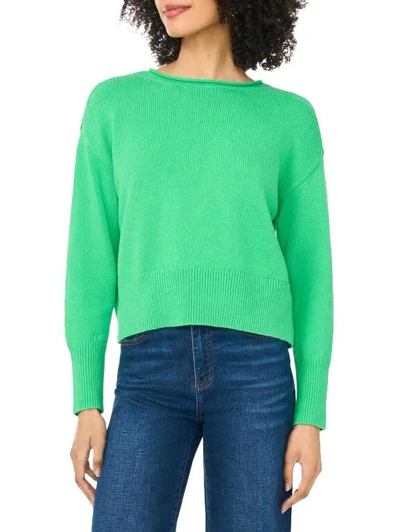 Vince Camuto Roll Neck Cotton Sweater - Island Green