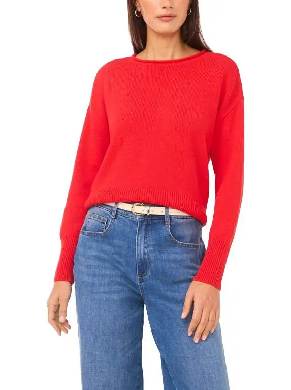 Vince Camuto Roll Neck Cotton Sweater - Rose Red