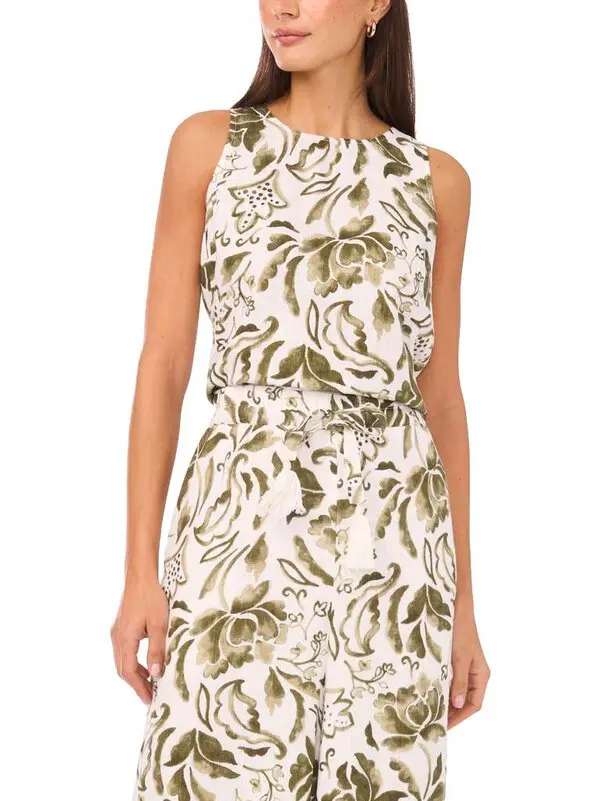 Vince Camuto Floral Tank - Olive Mist