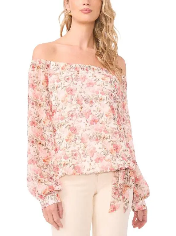 Vince Camuto Floral Off-the-shoulder Tie-hem Blouse - New Ivory