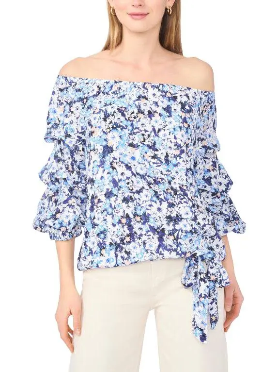 Vince Camuto Floral Off-the-shoulder Blouse - 462 Blue Shadow