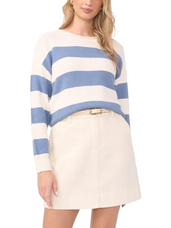 Vince Camuto Striped Roll Neck Sweater - Blue Shadow