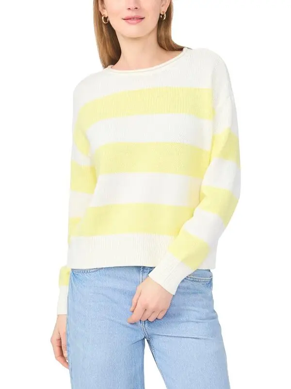Vince Camuto Striped Roll Neck Sweater - Sugar Yellow